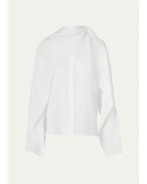 Akris Silk Crepe Sleeve Panel Button-down Blouse - Ecru