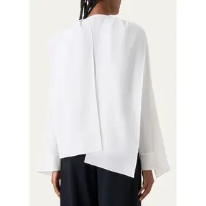 Akris Silk Crepe Sleeve Panel Button-down Blouse - Ecru