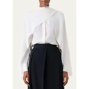 Akris Silk Crepe Sleeve Panel Button-down Blouse - Ecru