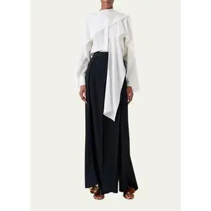 Akris Silk Crepe Sleeve Panel Button-down Blouse - Ecru