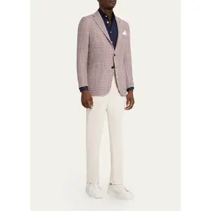 Kiton Cashmere And Linen Houndstooth Plaid Sport Coat