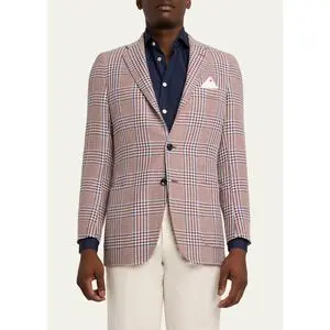 Kiton Cashmere And Linen Houndstooth Plaid Sport Coat