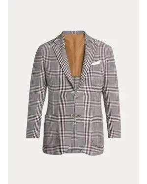 Kiton Prince Of Wales Cashmere And Linen Sport Coat - Grey Multi
