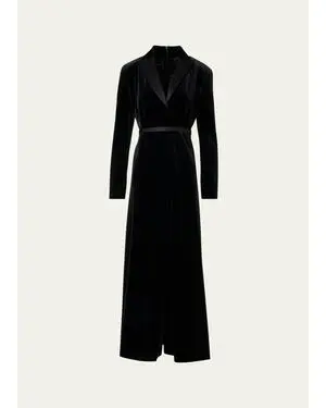Akris Satin-lapel Belted Velvet Midi Tuxedo Dress - Black