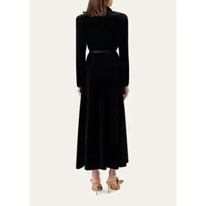 Akris Satin-lapel Belted Velvet Midi Tuxedo Dress