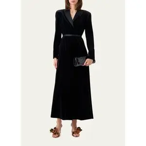Akris Satin-lapel Belted Velvet Midi Tuxedo Dress