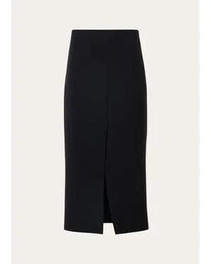 Akris Wool Double-face Slit Midi Pencil Skirt - Black