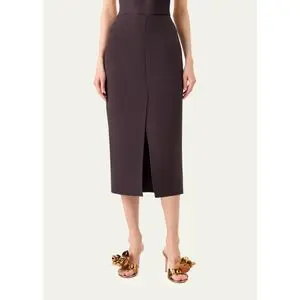 Akris Wool Double-face Slit Midi Pencil Skirt - Coffee