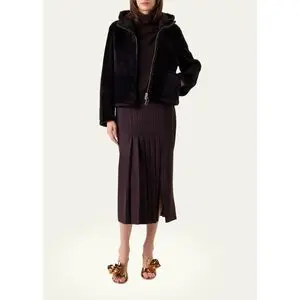 Akris Dino Reversible Lamb Shearling Zip Jacket With Detachable Hood