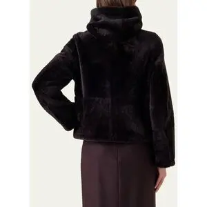 Akris Dino Reversible Lamb Shearling Zip Jacket With Detachable Hood