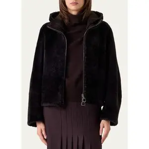 Akris Dino Reversible Lamb Shearling Zip Jacket With Detachable Hood