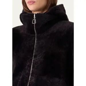 Akris Dino Reversible Lamb Shearling Zip Jacket With Detachable Hood