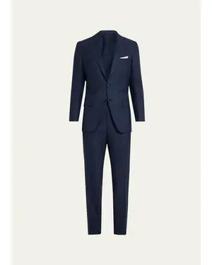 Kiton Wool Tonal Plaid Single-breasted Suit - Navy