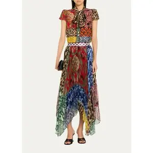 Alice + Olivia Katz Pleated Handkerchief Midi Skirt
