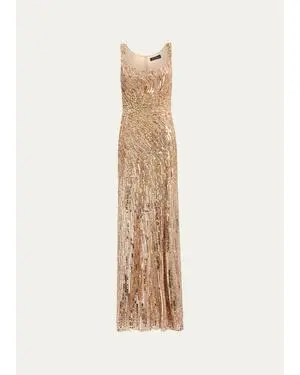 Jenny Packham Solaris Sequined Sleeveless Column Gown - Illusion