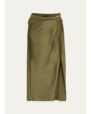 Simkhai Kora Satin Wrap Midi Skirt
