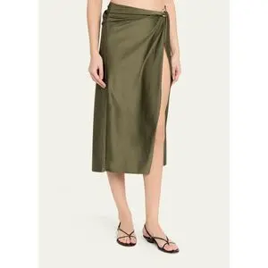 Simkhai Kora Satin Wrap Midi Skirt