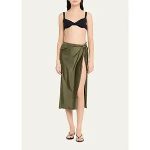 Simkhai Kora Satin Wrap Midi Skirt