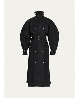 LANVIN Mixed-media Belted Long Trench Coat - Black