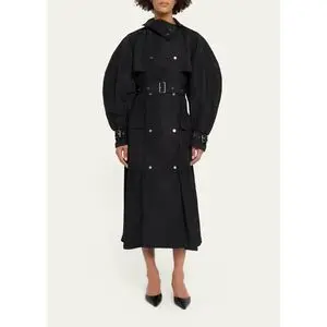 LANVIN Mixed-media Belted Long Trench Coat