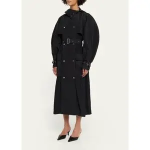 LANVIN Mixed-media Belted Long Trench Coat