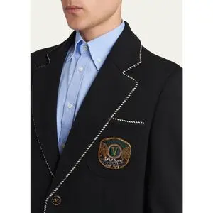 Valentino Garavani Single Breasted Wool Jacket With Logo Patch