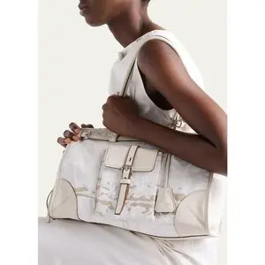 Prada Bonnie Large Printed Linen & Leather Shoulder Bag