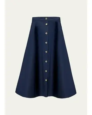 Carolina Herrera Button-front Cotton Midi Skirt - Midnight