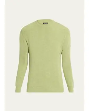 Kiton Silk, Cashmere And Linen Micro-rib Crewneck Sweater - Sage
