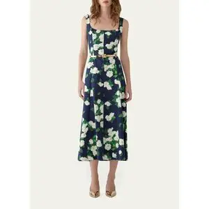 Carolina Herrera Sleeveless Square-neck Rose-print Paneled Midi Dress - Midnight Multi