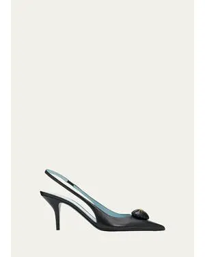 Valentino Garavani 75mm Coeur Royal Leather Slingback Pumps - Black