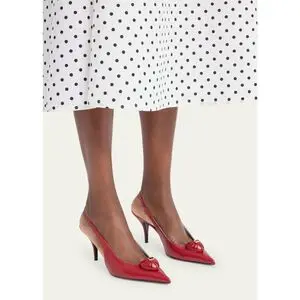Valentino Garavani 75mm Coeur Royal Leather Slingback Pumps - Cream
