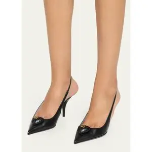 Valentino Garavani 75mm Coeur Royal Leather Slingback Pumps - Cream