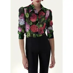 Carolina Herrera Semi-sheer Floral Buttoned Blouse