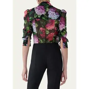 Carolina Herrera Semi-sheer Floral Buttoned Blouse