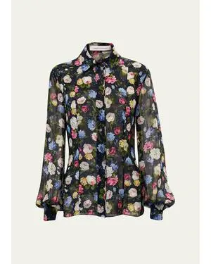 Carolina Herrera Isabella Rose-print Silk Chiffon Button-down Shirt