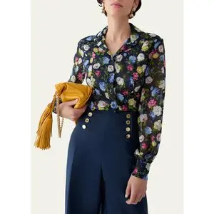 Carolina Herrera Isabella Rose-print Silk Chiffon Button-down Shirt