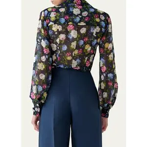 Carolina Herrera Isabella Rose-print Silk Chiffon Button-down Shirt