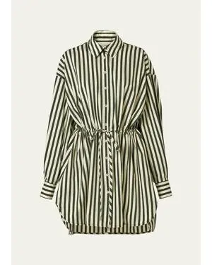 Carolina Herrera Striped Long-sleeve Drawstring Mini Shirtdress
