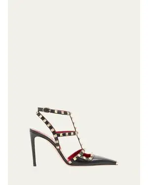 Valentino Garavani 100mm Rockstud Leather Ankle-strap Pumps Nero