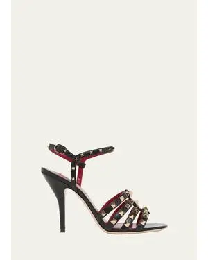 Valentino Garavani 100mm Rockstud Leather Ankle-strap Sandals - Nero