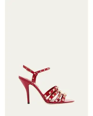 Valentino Garavani 100mm Rockstud Leather Ankle-strap Sandals - Red