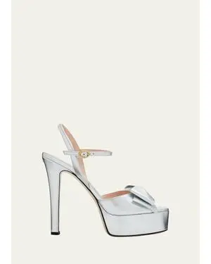 Valentino Garavani 130mm Bowow Metallic Leather Platform Sandals - Silver