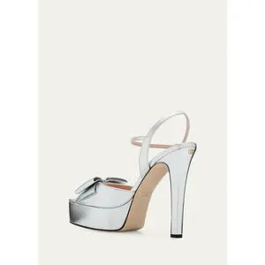 Valentino Garavani 130mm Bowow Metallic Leather Platform Sandals