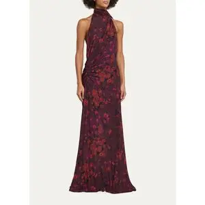 A.L.C. Scarlett Floral Gathered Scarf Halter Gown