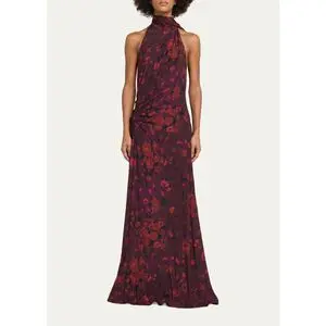 A.L.C. Scarlett Floral Gathered Scarf Halter Gown
