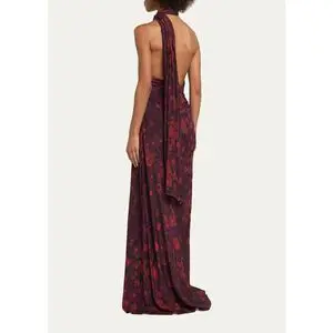 A.L.C. Scarlett Floral Gathered Scarf Halter Gown