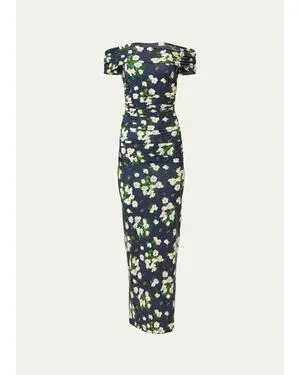 Carolina Herrera Off-the-shoulder Floral Jersey Maxi Dress - Midnight Multi