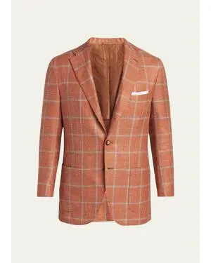 Kiton Windowpane Check Single-breasted Sport Coat - Rust