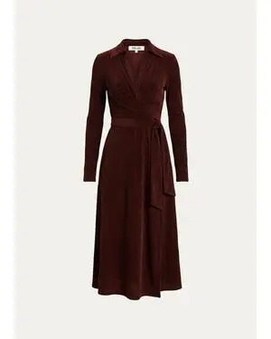 Diane Von Furstenberg Phoenix Corduroy Jersey Midi Wrap Dress